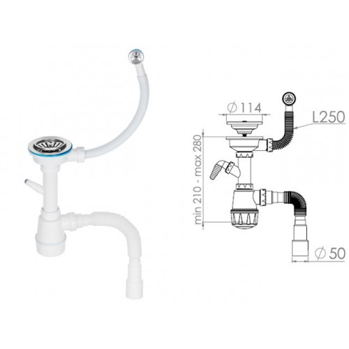 Сифон для кухни AV Engineering круглый перелив, выпуск 3 1/2, с гибкой ...